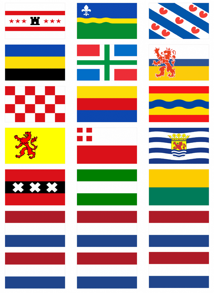 All 12 Netherlands Regions Flag Stickers - 21 per sheet