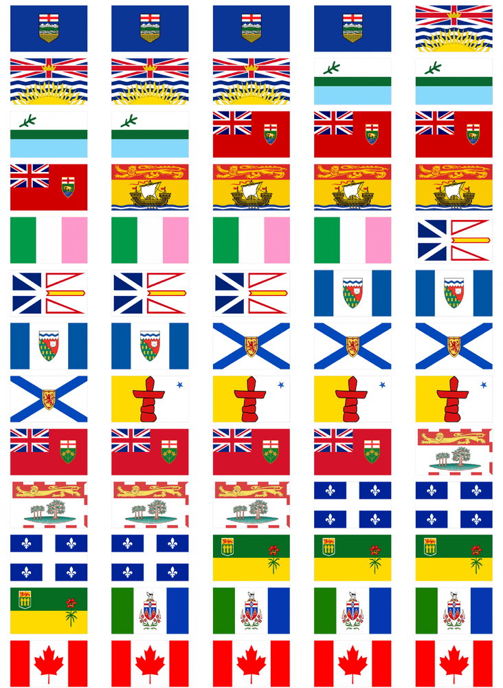 All 13 Canadian Provinces Flag Stickers - 65 per sheet