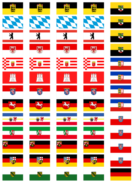 All 16 German States Flag Stickers - 65 per sheet