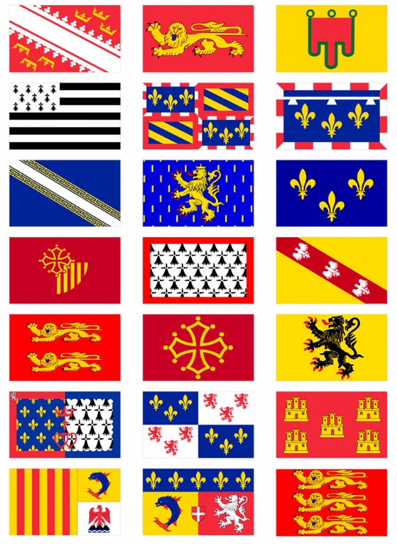 All 21 French Regions Flag Stickers - 21 per sheet