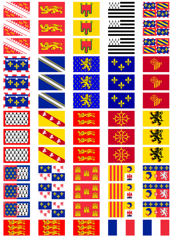 All 21 French Regions Flag Stickers - 65 per sheet