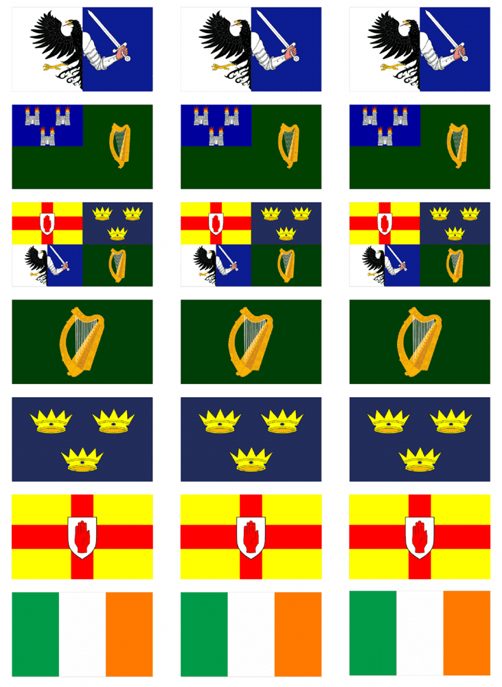 All 4 Irish Provinces Flag Stickers - 21 per sheet