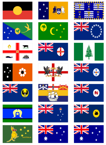 All 8 Australian States Flag Stickers - 21 per sheet
