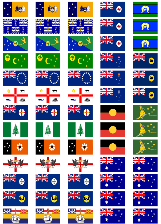 All 8 Australian States Flag Stickers - 65 per sheet