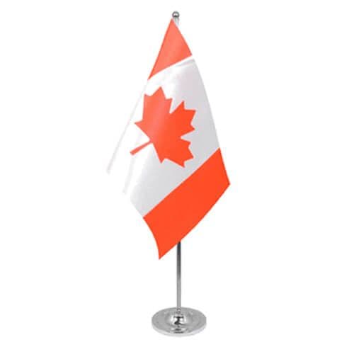 Canada Desk / Table Flag with chrome stand and base