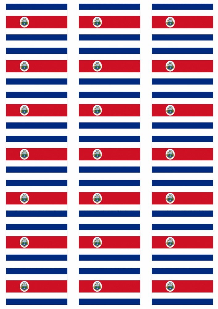 Costa Rica Flag Stickers - 21 per sheet