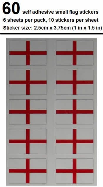 England Country Flag Stickers (pack of 60).