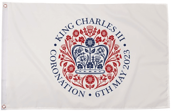 King Charles III Coronation Logo Large Flag White - 5 x 3