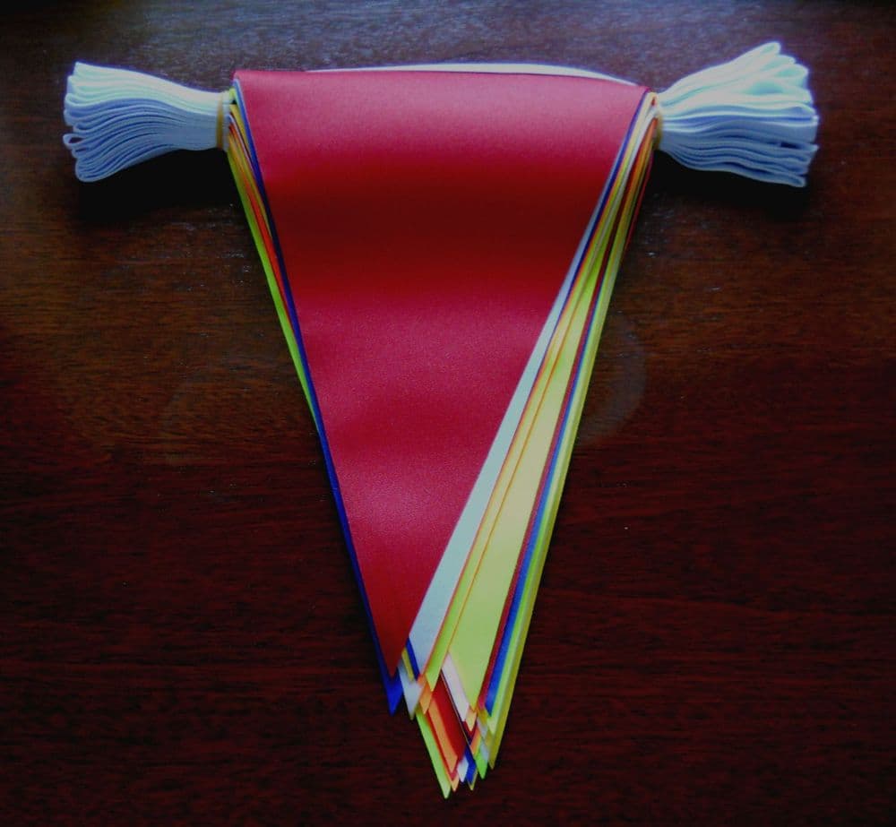 Multi-coloured bunting, triangular, 13 metre