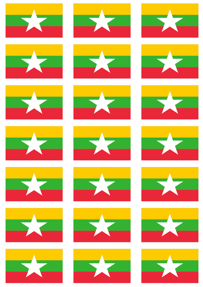 Myanmar Flag Stickers - 21 per sheet