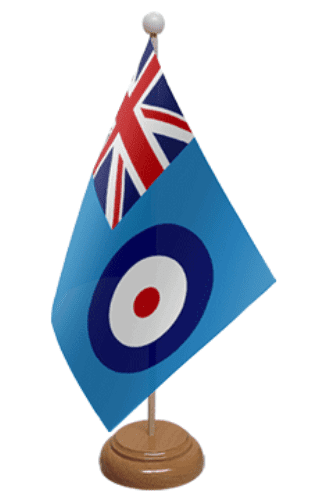 RAF Ensign Desk / Table Flag with wooden stand and base