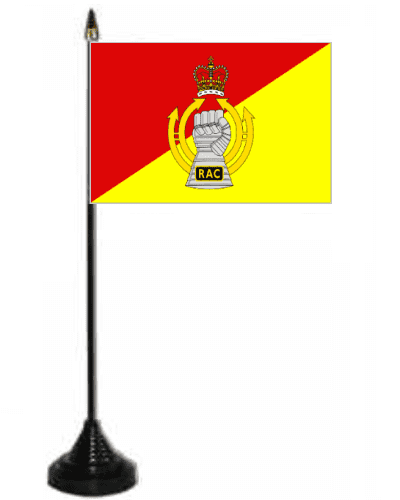 Royal Armoured Corps Desk / Table Flag with plastic stand and base.