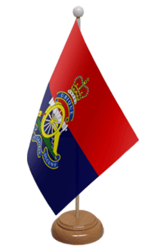 Royal Artillery Regiment Desk / Table Flag with wooden stand and base