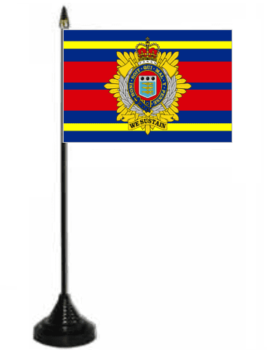 Royal Logistic Corps Desk / Table Flag with plastic stand and base.