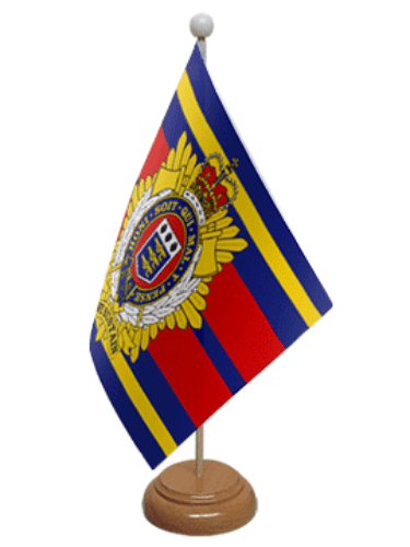 Royal Logistic Corps Desk / Table Flag with wooden stand and base
