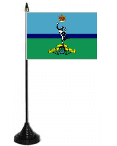 Royal Signals Corps Desk / Table Flag with plastic stand and base.
