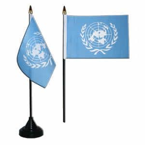 United Nations Desk / Table Flag with plastic stand and base.