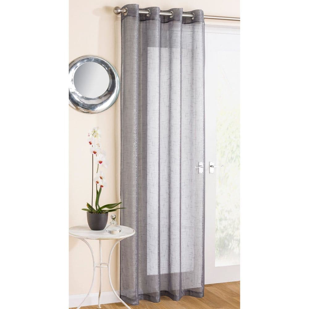 SPARKLY SILVER GLITTER THREAD COLOURED VOILE RINGTOP EYELET PANEL IN 7 ...