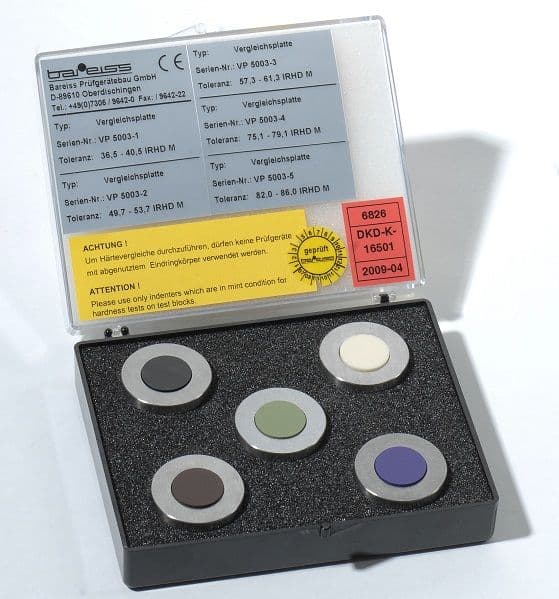 BAREISS IRHD MICRO hardness range Test Blocks - 1 set of 5 Reference Plates