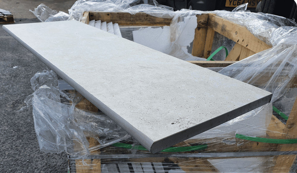 Beige Travertine Porcelain SINGLE Coping Stone / Bullnose / Steps 900 x ...