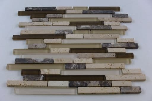 Natural Travertine & Mixed Brown Glass Mosaic Tile