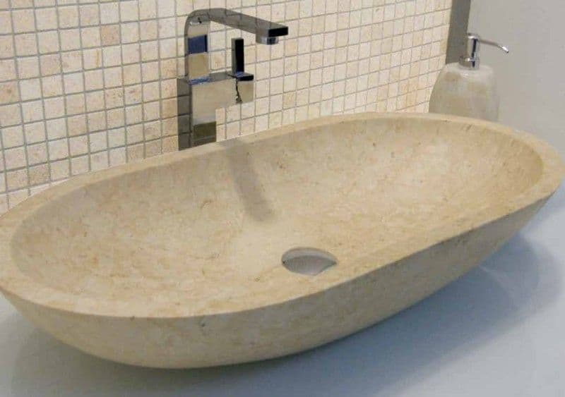 Polished Beige Marble Oval Stone Basin 70 cm x 35 cm x 13 cm