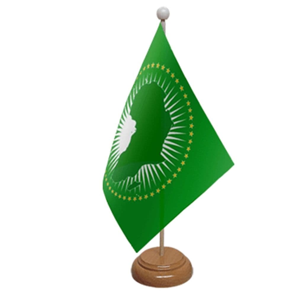 AFRICAN UNION - TABLE FLAG WITH WOODEN BASE