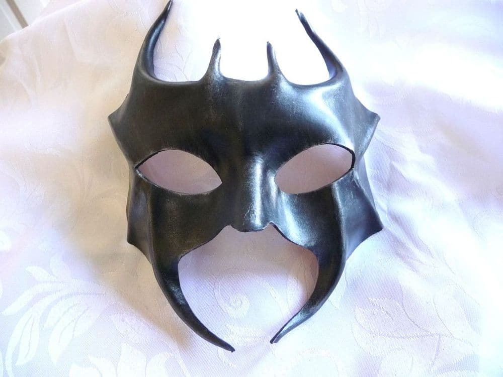 Mens Genuine Handmade Italian Black Leather Diablo Mask 1 WILL FIT OVER ...