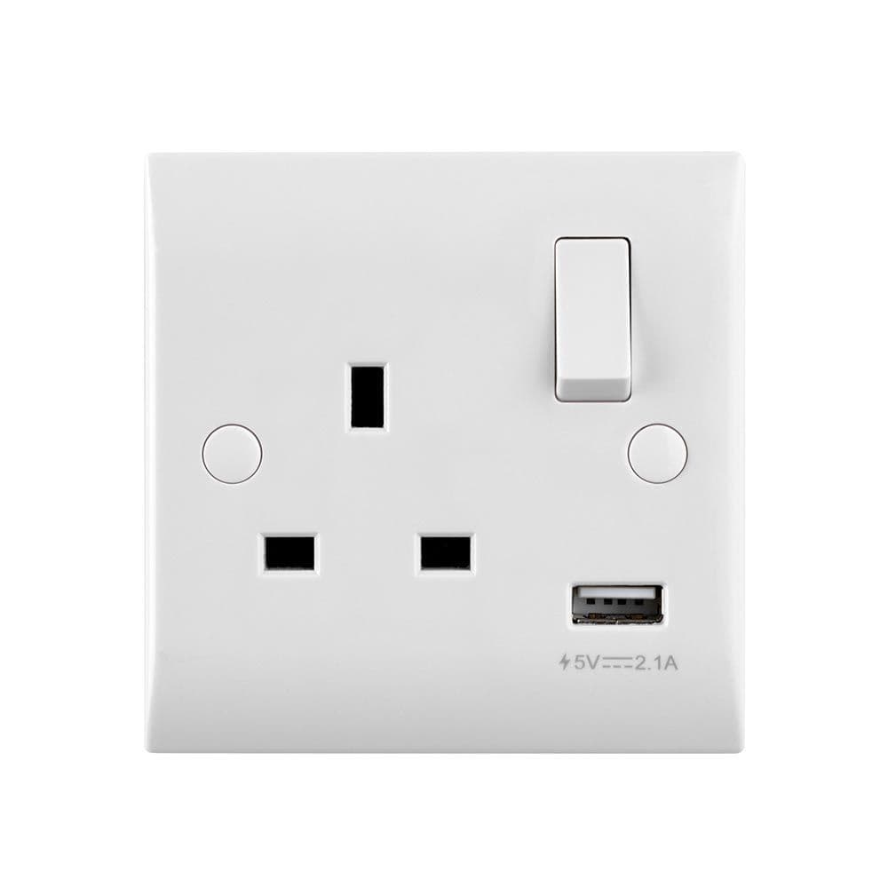 Saxby Curved Edge 13A 1G SP Switched Socket With 2 1V USB CE413 By ...
