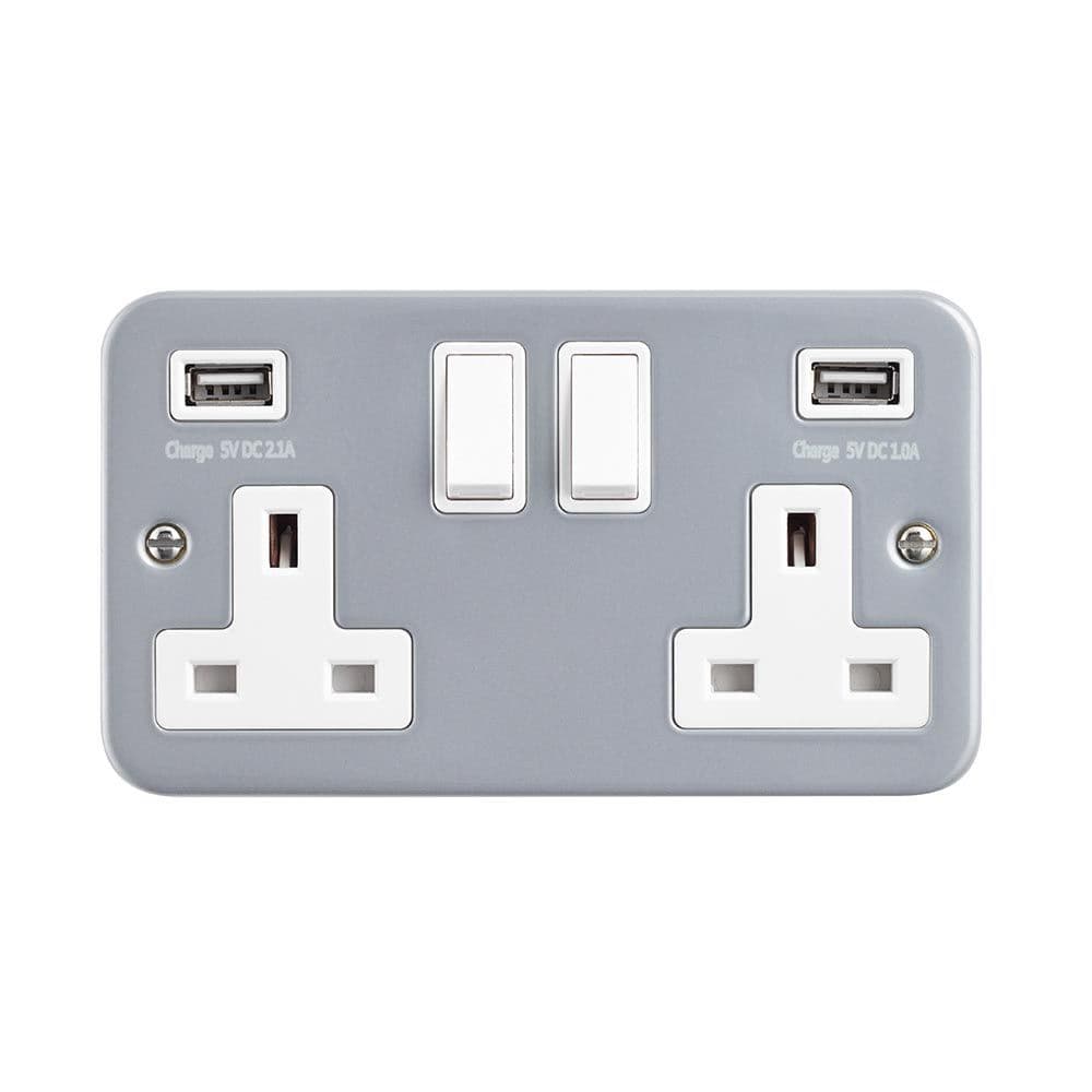 Saxby Metal Clad 13A 2G SP Switched Socket With Twin 5V USB MC423 By ...