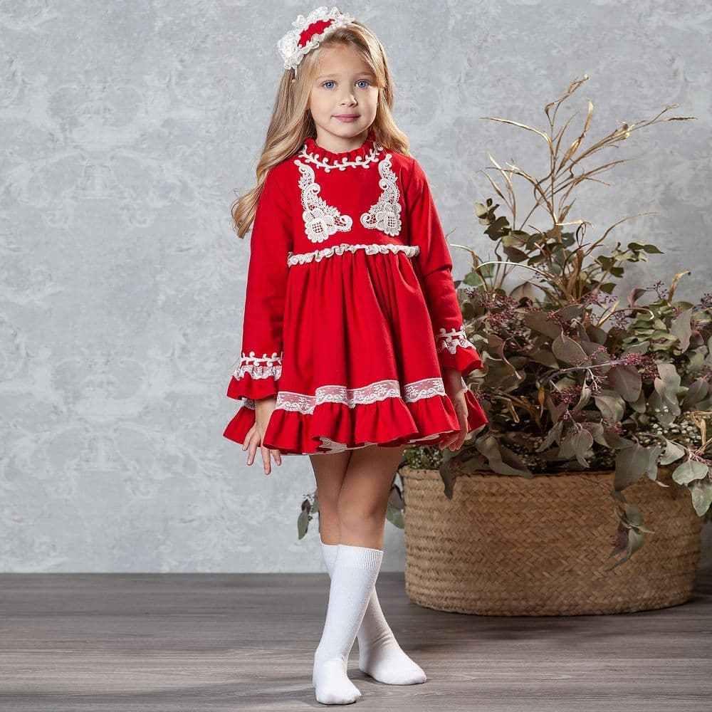 Abuela Tata Girls Red Lined Twill Dress