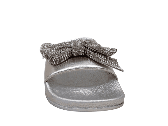 Older Girls Silver Diamante Bow Sliders - CMK106