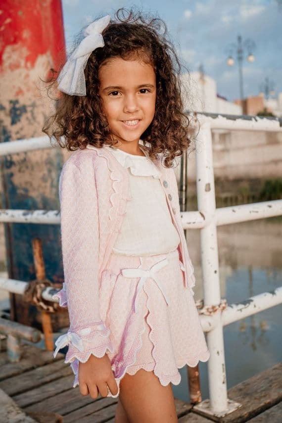 Rahigo Girls Pink Knit Honeycomb Pattern 3 Pc Skirt set 23127