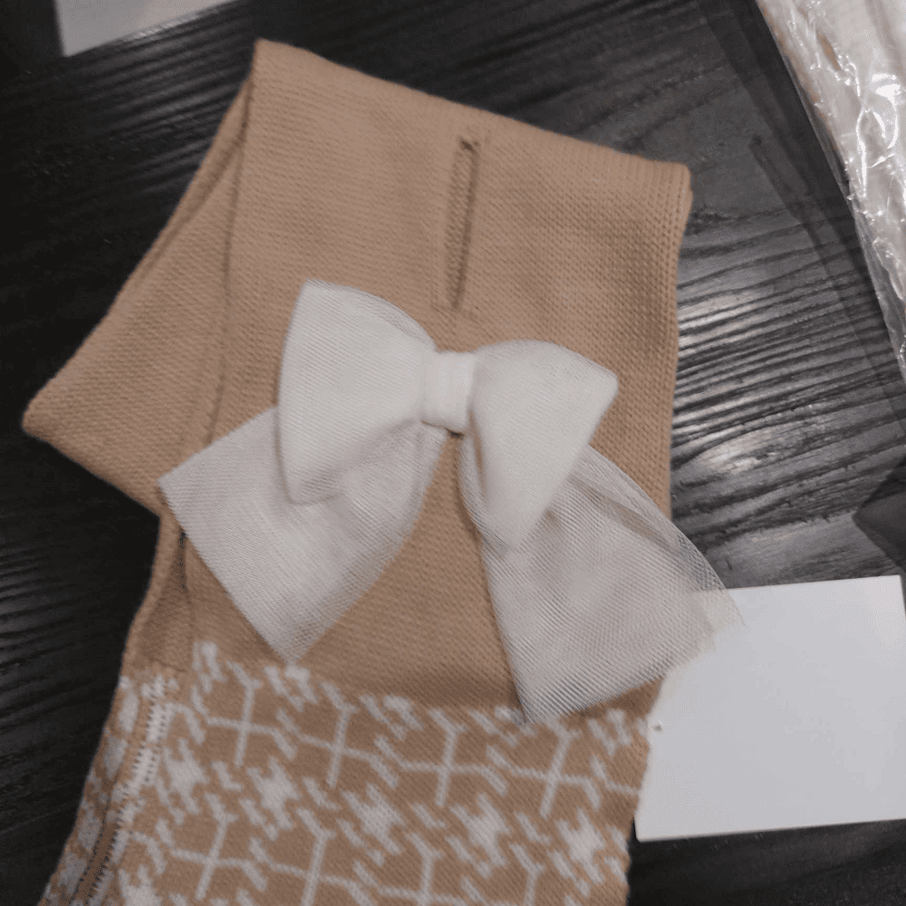Rahigo Tan & Cream Girls Tulle Bow Scarf 22247