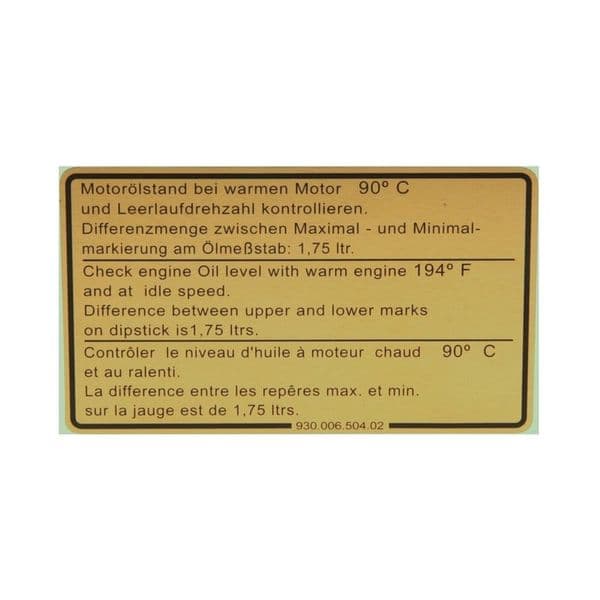 Engine Oil Level Sticker