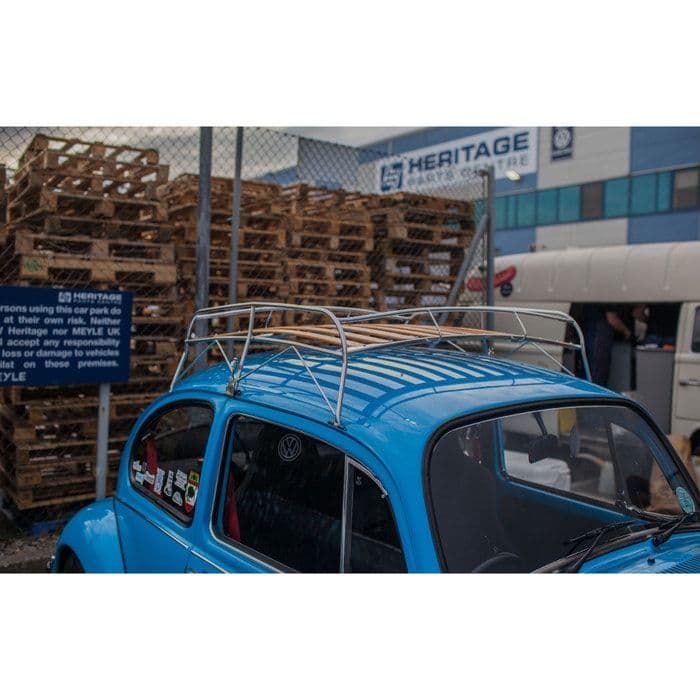 Roof Rack in Stainless Steel with Wooden Slats Beetle 1950-1979