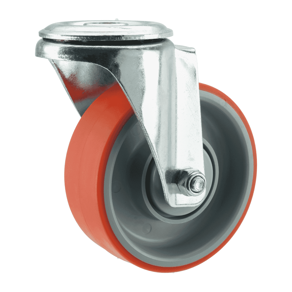 Red PU Bolt‑Hole Industrial Castors | 80–125 mm, Heavy Duty