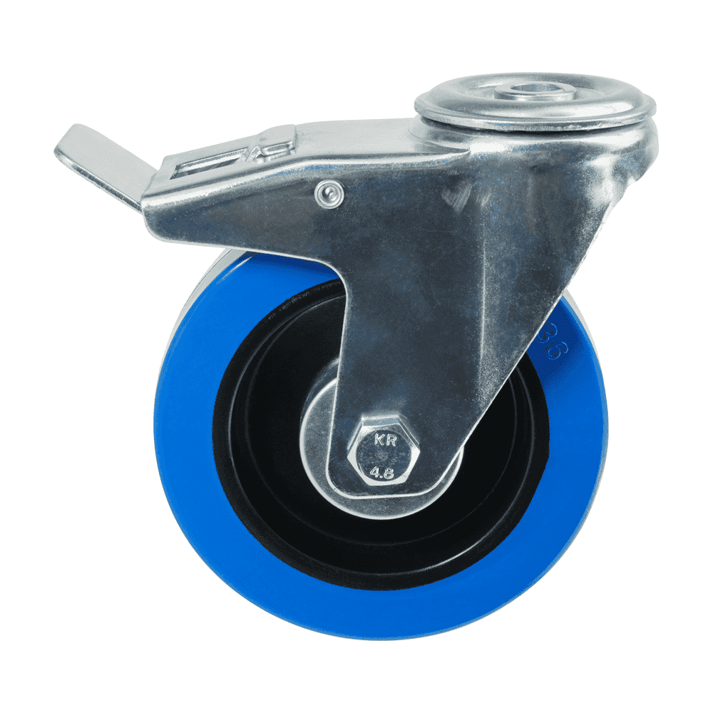 Braked Elastic Bolt‑Hole Castors | Blue Industrial Wheels