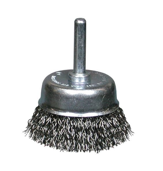 Spindle mounted crimped wire brush wheels
