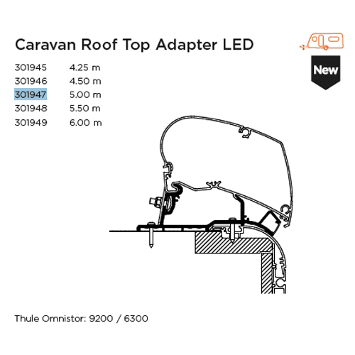 CARAVAN ROOF TOP ADAPTER LED VARIOUS SIZES