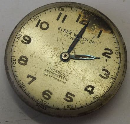 ELREX WATCH CO 17 Jewel part movement complete balance Dial and hands