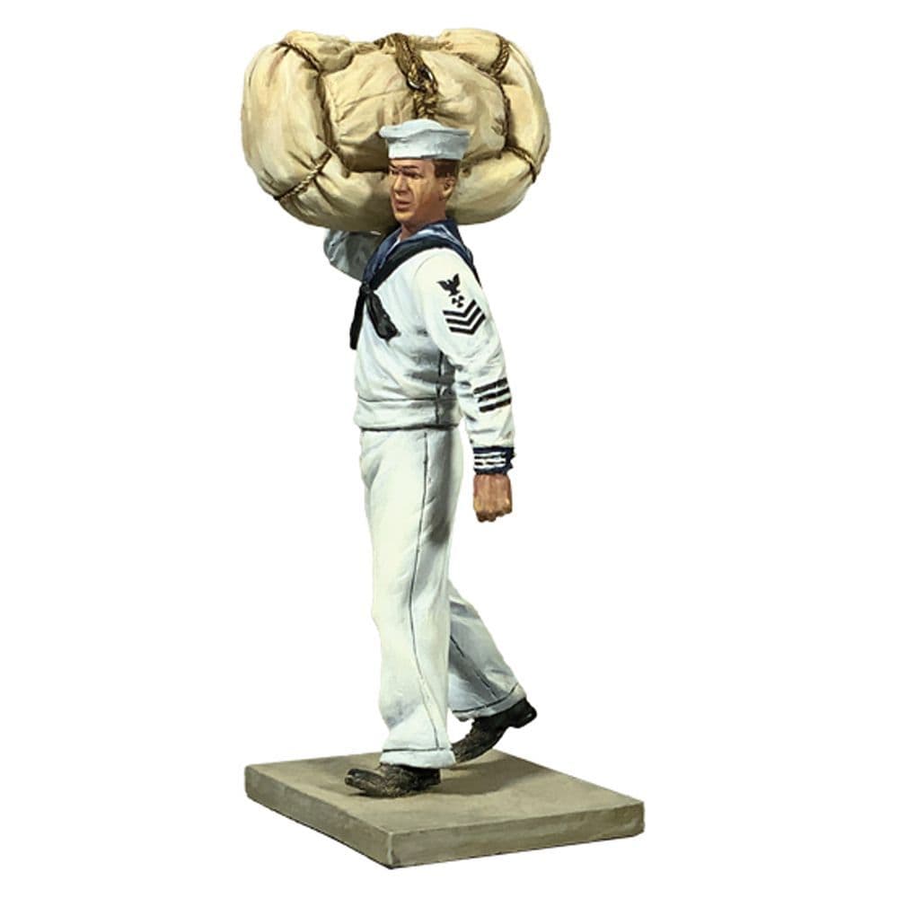 WB13090 - U S N Sailor in Whites with Seabag and Hammock 1920-41