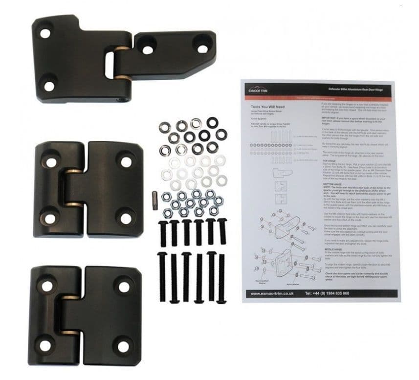 Black Defender Billet Aluminium Rear Full Door Hinge Set