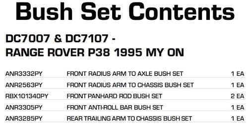 Britpart Range Rover P38 Black Suspension Bush Set - DC7107