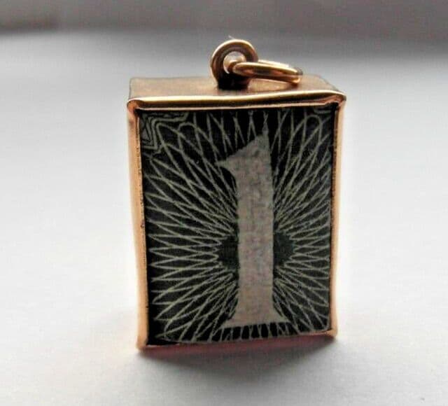 9ct gold charm an old real 1 pound note in a gold case for traditional ...