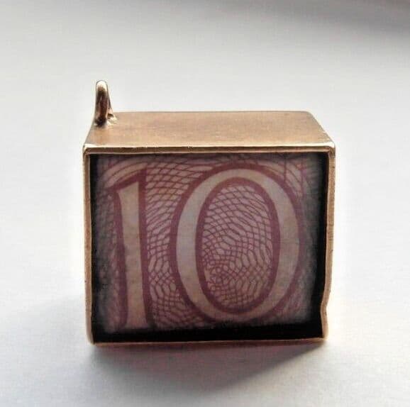 9ct gold charm an old real 10 shilling note in a gold case for bracelet