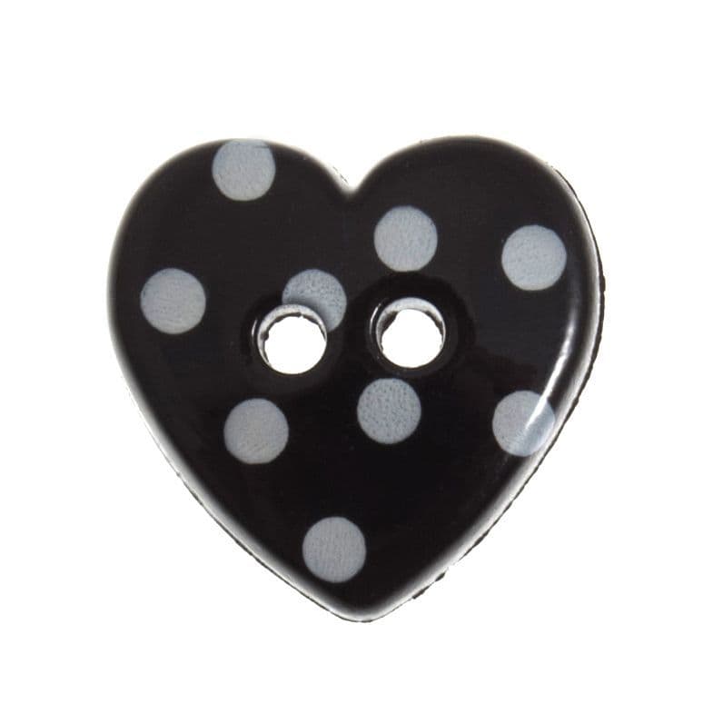 2 Hole Polka Dot Love Heart Button - 15mm