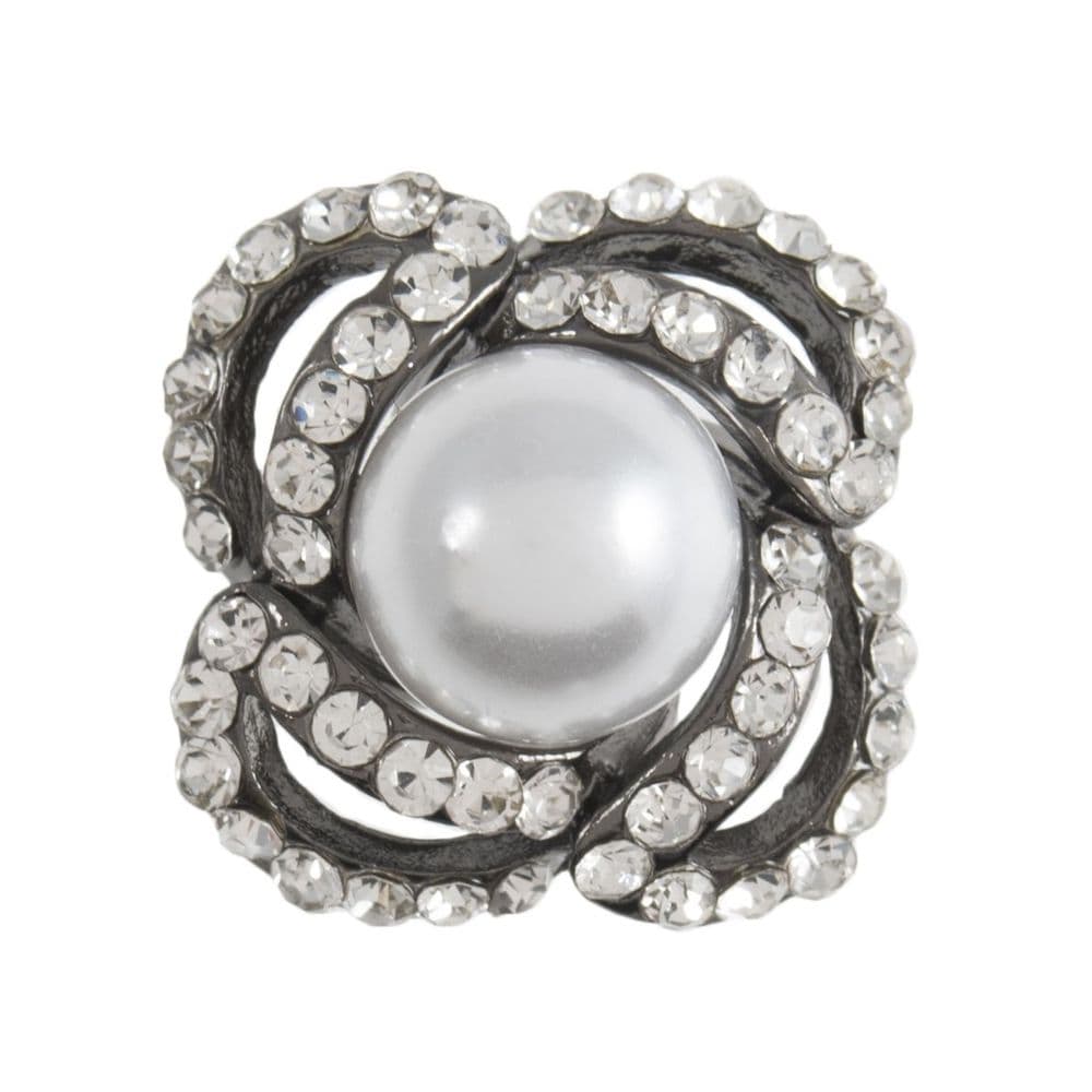 Diamante Wrapped Pearl Shank Button - 19mm - Dark Silver LD32 3