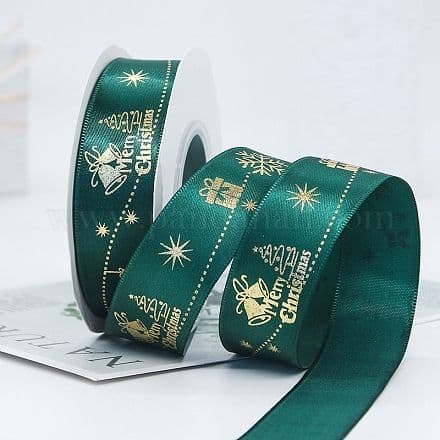 Green Christmas Reindeer Ribbon 25mm by the Metre
