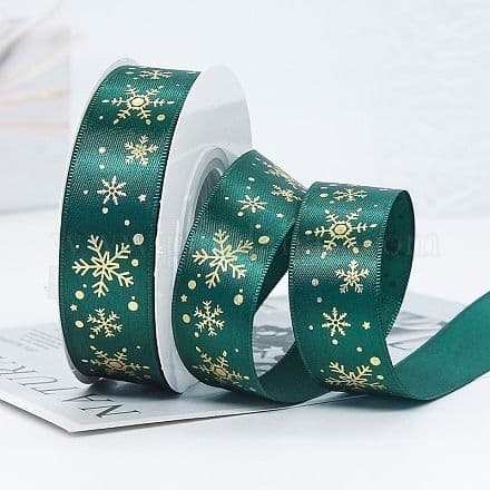 Green Christmas Snowflake Ribbon 25mm by the Metre